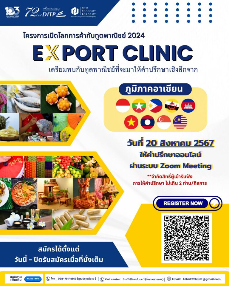 DITP จัดกิจกรรม “โครงการเปิดโลกการค้ากับทูตพาณิชย์ (Export Clinic)” ครั้งที่ 4 ในรูปแบบ Online